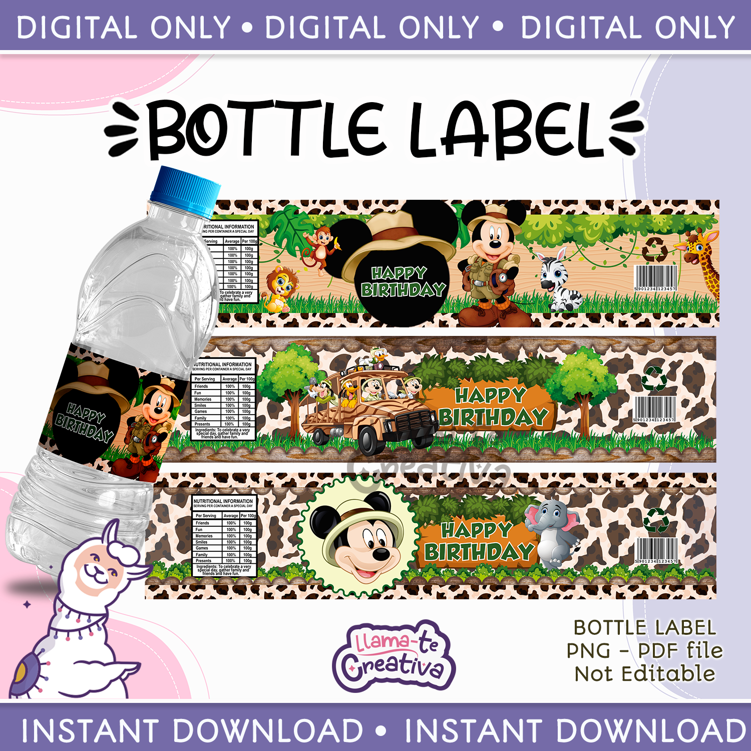 Mickey Safari bottle label, Printable Birthday party, Digital printable ...
