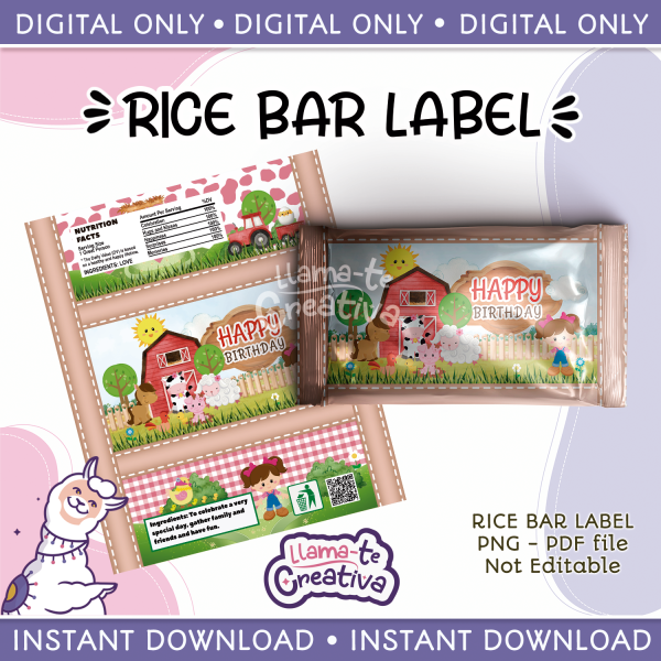 Farm Girl Rice Bar Label Digital Printable, Instant download, not ...