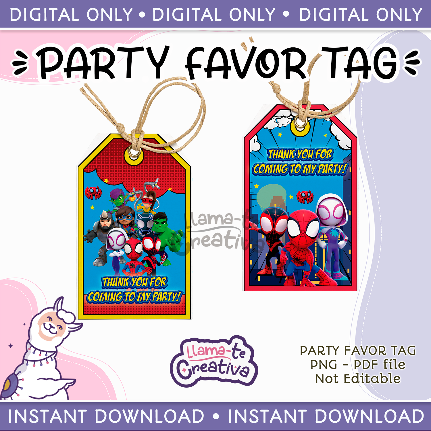 Spidey Birthday Party Favor Tags, Instant Download, not editable ...
