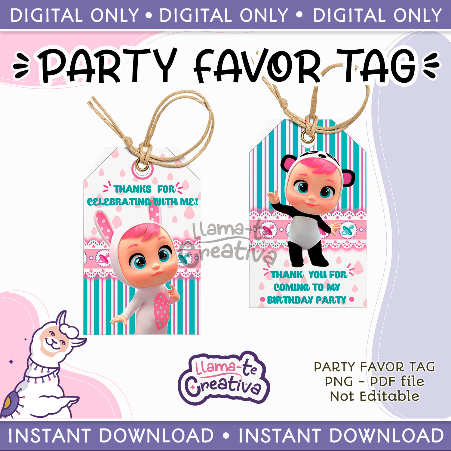 Cry Babies Birthday Party Favor Tags, Instant Download, not editable ...