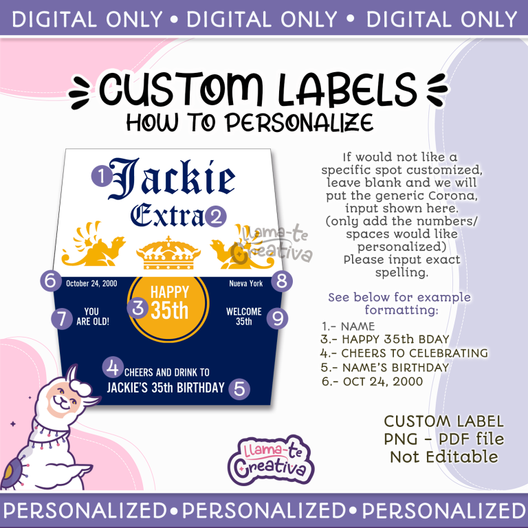 Corona beer Custom Label Digital Printable, Personalized, not editable ...