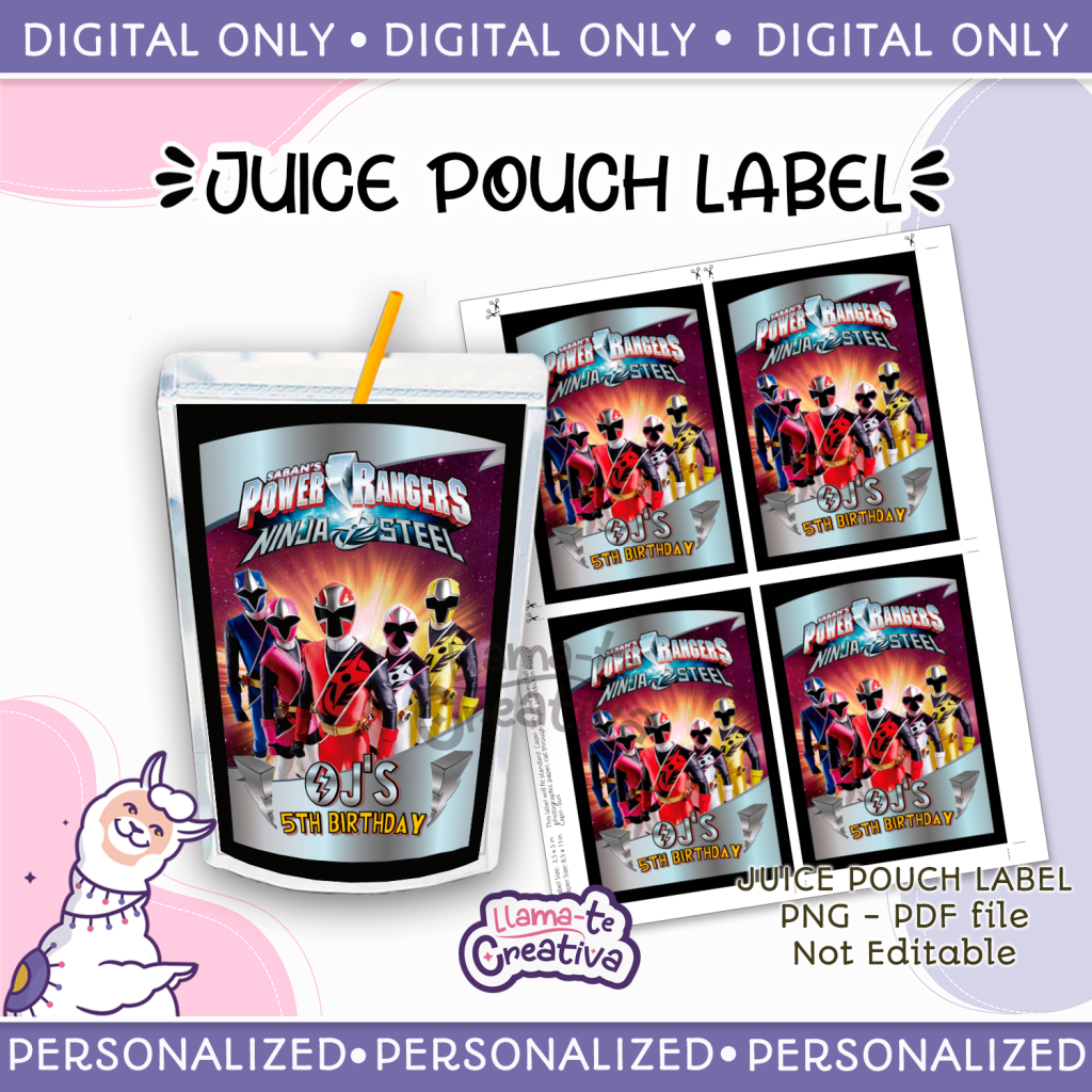 Power Rangers juice pouch bag label, Capri sun, Personalized, not ...