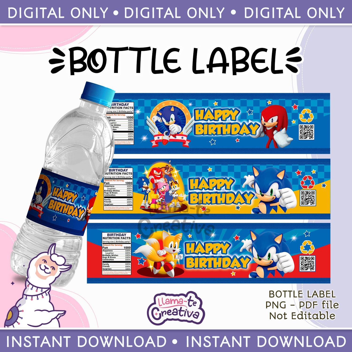 Sonic bottle label, Digital printable, Instant download, not editable ...